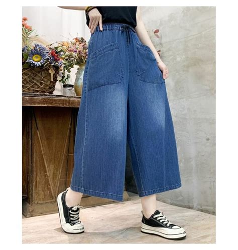 아브릴 여성청바지 일자핏 여름 데님팬츠 포켓 7부바지 빈티지 프리사이즈 와이드팬츠 통넓은 Uno2 티몬