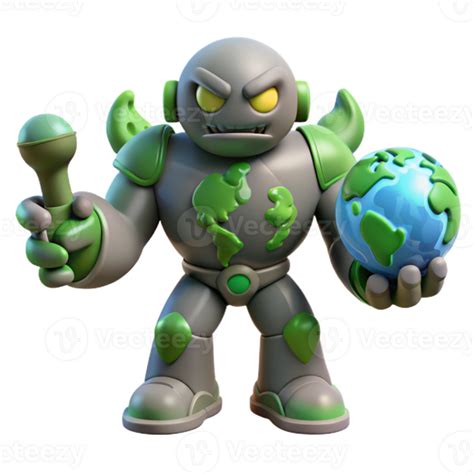 Elegant Abstract 3d Render Green Robot Holding Earth Professional 56757822 Png