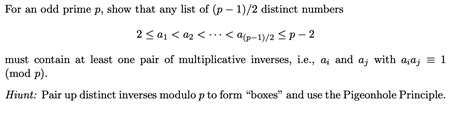 Solved For An Odd Prime P Show That Any List Of P−12