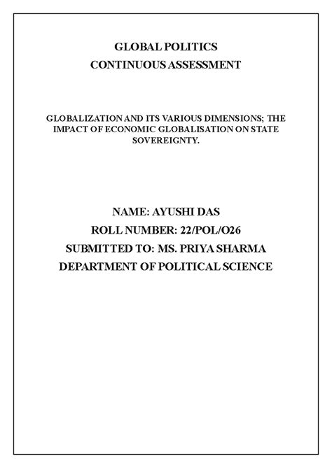 Globalization Assignment Global Politics Continuous Assessment Globalization And Its Various