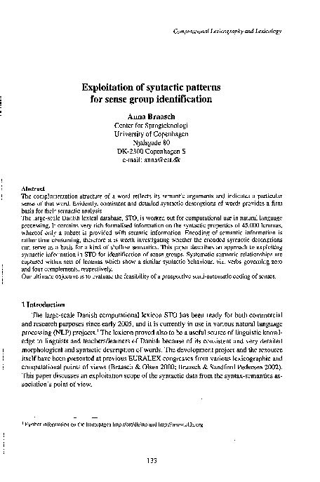 Pdf Exploitation Of Syntactic Patterns For Sense Group Identification