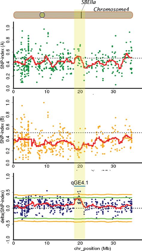 Snp Index Plots Between Two Bulks And ∆snp Index Demonstrating The