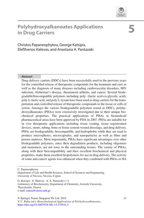Pdf Polyhydroxyalkanoates Applications In Drug Carriers