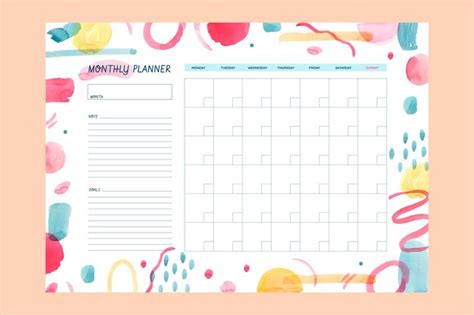 Шаблон ежемесячного планировщика акварели 2024 года Бесплатно векторы