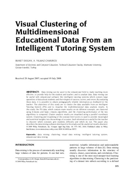 Pdf Visual Clustering Of Multidimensional Educational Data From An Intelligent Tutoring System