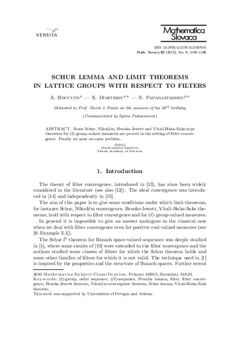 Pdf Schur Lemma And Limit Theorems In Lattice Groups With Respect To