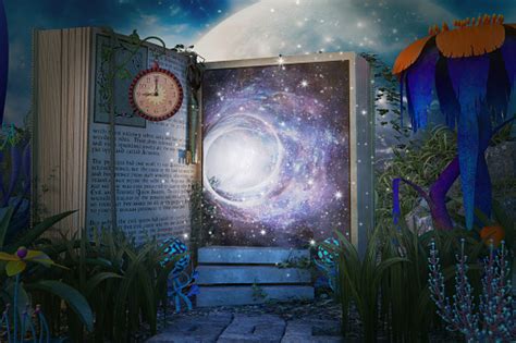 포털 3d 렌더링과 이상한 행성에 마법의 오픈 책 책에 대한 스톡 사진 및 기타 이미지 책 환상의 세계 초자연적인 Istock