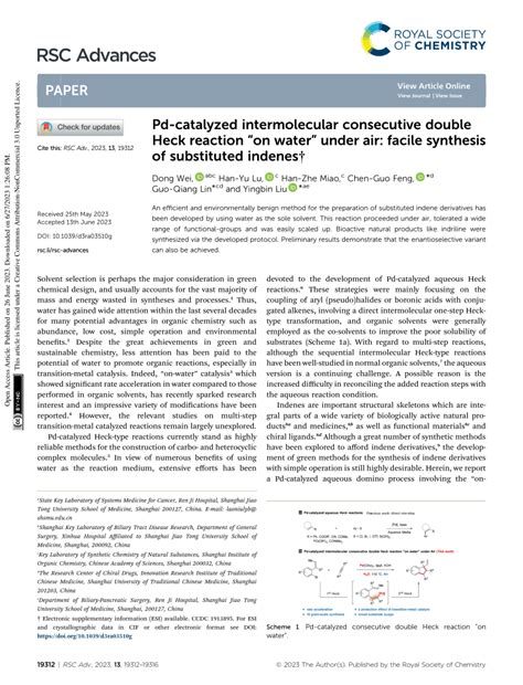 Pdf Pd Catalyzed Intermolecular Consecutive Double Heck Reaction On Water” Under Air Facile