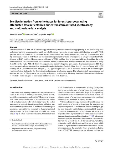 Sex Discrimination From Urine Traces For Forensic Purposes Using Attenuated Total Reflectance