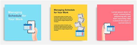 소셜 미디어 유익한 게시물 배너 템플릿 디자인 3d 만화 스타일 휴대 전화 앱 일정 알림 개념 멀티 컬러 3차원 형태에 대한 스톡 벡터 아트 및 기타 이미지 Istock