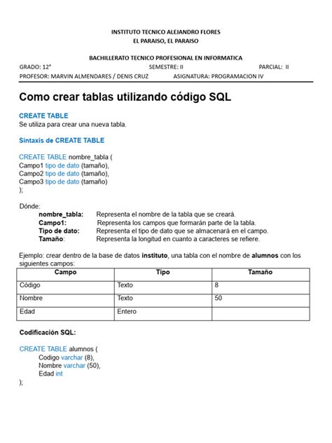 Programacion Iv Crear Y Modificar Tablas Pdf
