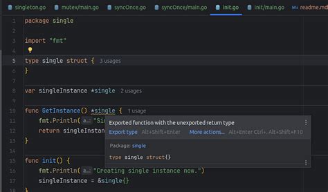Singleton And Exported Function With The Unexported Return Type