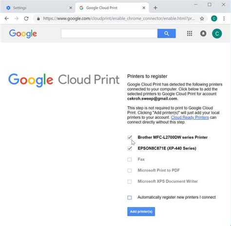 Add Google Cloud Printer To Windows Netpage