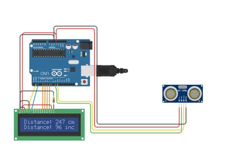 Circuit Design Lcd Ultra Sonic Sensor Tinkercad