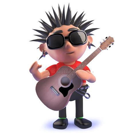 Cartoon Rotten 3d Punk Rocker Character Playing An Acoustic Guitar