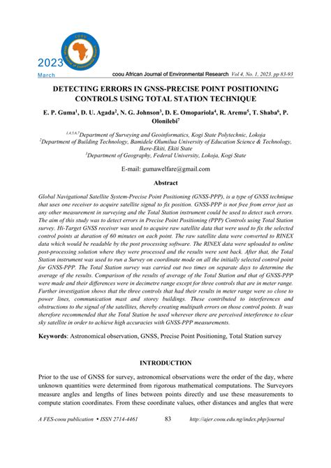 Pdf Detecting Errors In Gnss Precise Point Positioning Controls Using Total Station Technique