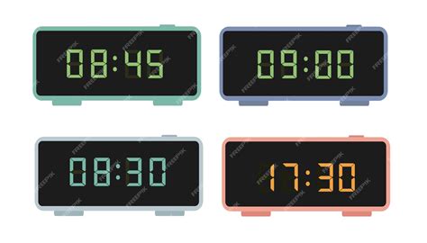 디지털 시계 전자 숫자 벡터 일러스트 레이 션의 집합 프리미엄 벡터