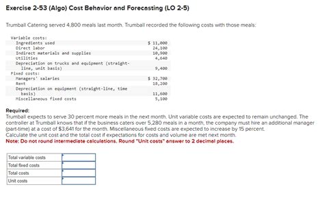 Solved Exereise Algo Cost Behavior And Forecasting Chegg Com