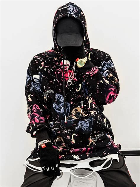 Letter Graffiti 3d Print Hoodies Sweatshirts Men Spring Turtleneck Hip Hop Pullover Streetwear