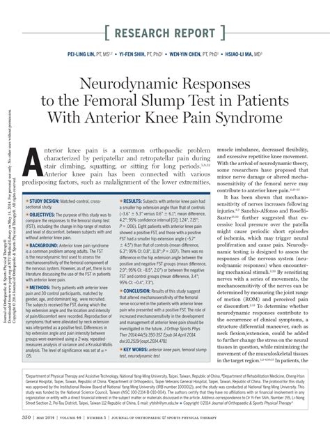 Femoral Slump Test Interprétation Slump Test Ovmn