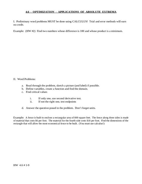 Optimization Application Of Absolute Extrema Math Concept Calculus Math 131 Docsity