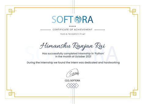 Himanshu Ranjan Rai On Linkedin Softoratechnologies Python Internship Experience