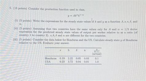 solved 5 15 points consider the production function used