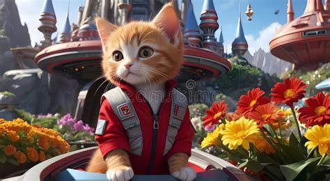 Delightful Cartoon Kitten On Fun Amusement Park Rides Stock Illustration Illustration Of