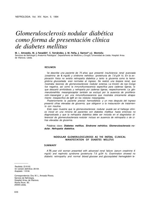 Pdf Nodular Glomerulosclerosis As The Initial Clinical Manifestation Of Diabetes Mellitus