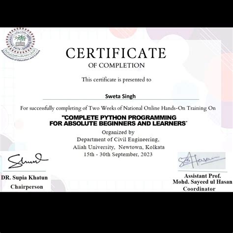 Sweta Singh On Linkedin Certificate Of Python Programming