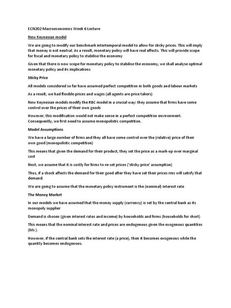 New Keynesian Model Week 6 Lecture Pdf New Keynesian Economics Nominal Rigidity