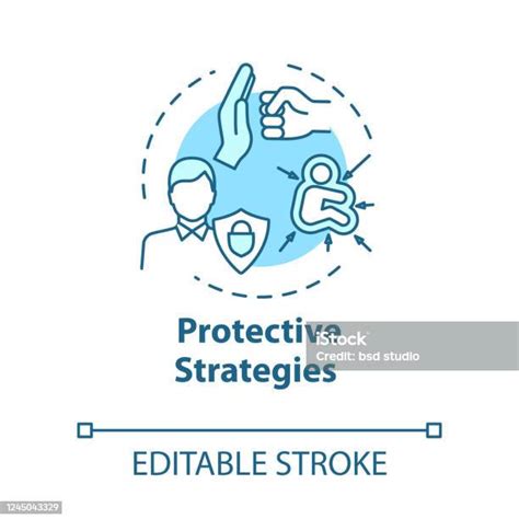 보호 전략 개념 아이콘입니다 스마트 개발 클라이언트 지원 비즈니스 보증 셀프 빌딩 아이디어 얇은 라인 그림 벡터 절연 윤곽선 Rgb 색상 드로잉 편집 가능한 스트로크 개념에