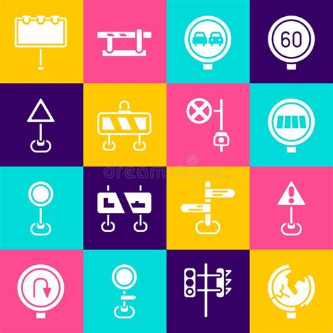 Set Road Traffic Sign Exclamation Mark In Triangle Pedestrian