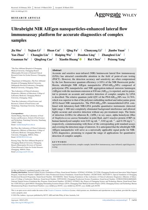 Pdf Ultrabright Nir Aiegen Nanoparticles‐enhanced Lateral Flow Immunoassay Platform For