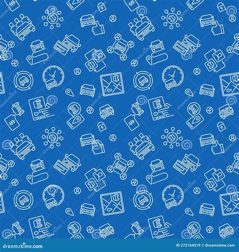 Carsharing Seamless Pattern Vector Car Rental Line Blue Background Stock Vector Illustration