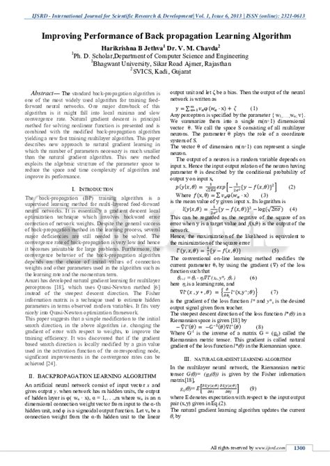 Pdf Improving Performance Of Back Propagation Learning Algorithm
