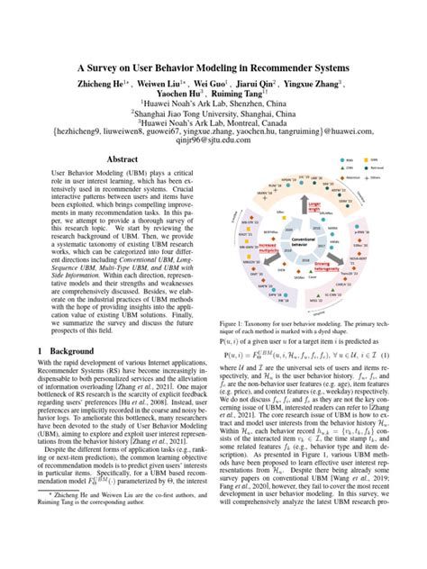 A Survey On User Behavior Modeling In Recommender Systems Pdf Information Memory