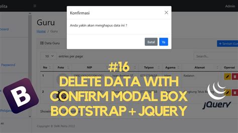 belajar membuat web dari nol dgn php mysql 16 delete data with confirm modal box bootstrap
