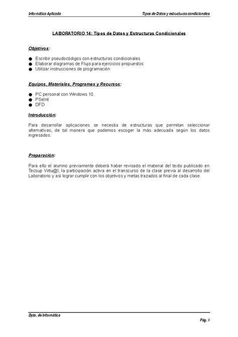 L14 Estructuras Condicionales Informática Aplicada Tipos De Datos Y Estructuras Condicionales