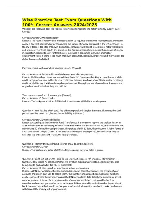 Wise Practice Test Exam Questions With 100 Correct Answers 2024 2025 Wise Stuvia Us