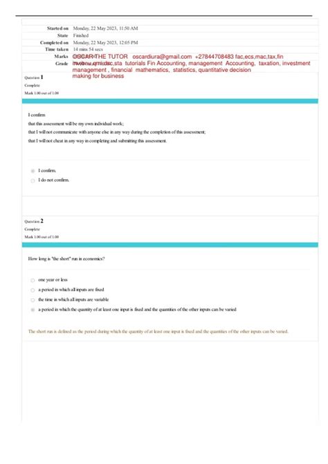 ECS1501 ASSESSMENT 9 OF 2023 SEM 2expected Questions And Answers ECS1501 Economics IA