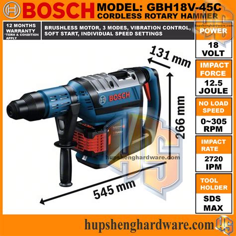 Bosch Gbh18v 45c Cordless Rotary Hammer 18v 3 Modes 125j 305rpm