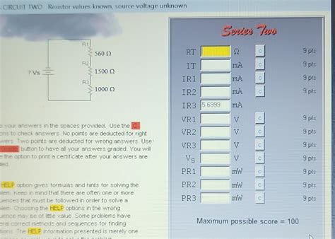 Solved Circuit Two Resistor Values Known Source Vollage
