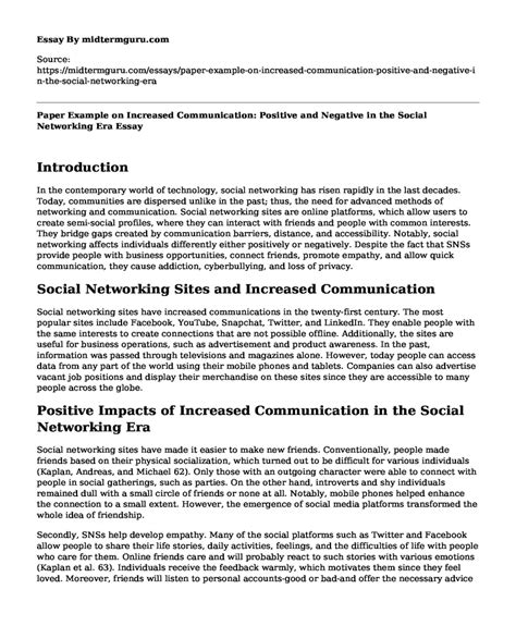 📚 Paper Example On Increased Communication Positive And Negative In The Social Networking Era