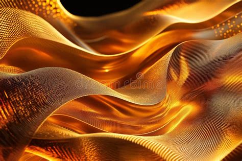 Radiant Golden Waveforms In Dynamic Motion With Glowing Patterns Stock Illustration