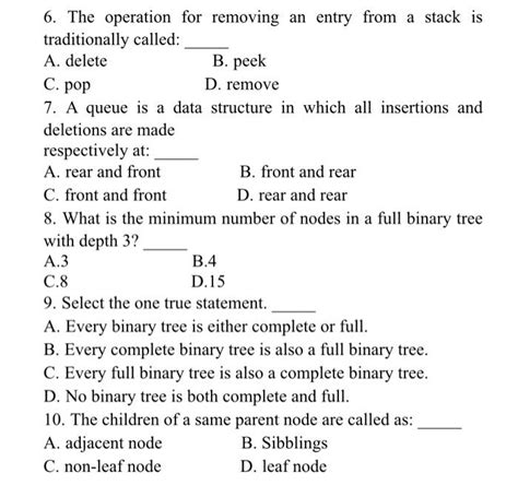 Solved B Peek C Pop 6 The Operation For Removing An Entry