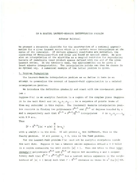 Pdf On A Special Laurent Hermite Interpolation Problem