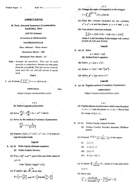 Btech 2 Sem Mathematics 2 A000212 May 2024 Pdf