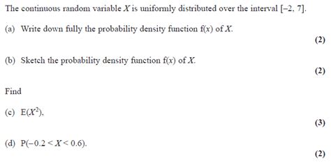 Exam Questions Continuous Uniform Rectangular Distribution Examsolutions