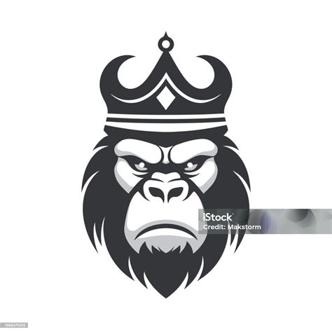 흰색 배경에 분리된 왕관 아이콘이 있는 간단한 스타일의 고릴라 힘과 리더십의 상징으로 다양한 디자인 프로젝트에 적합합니다 검은색에 대한 스톡 벡터 아트 및 기타 이미지